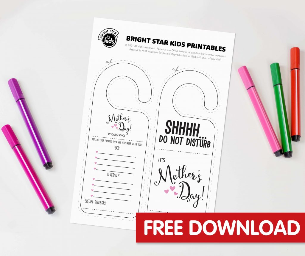 Printable Door Hanger for Mother's Day - Bright Star Kids
