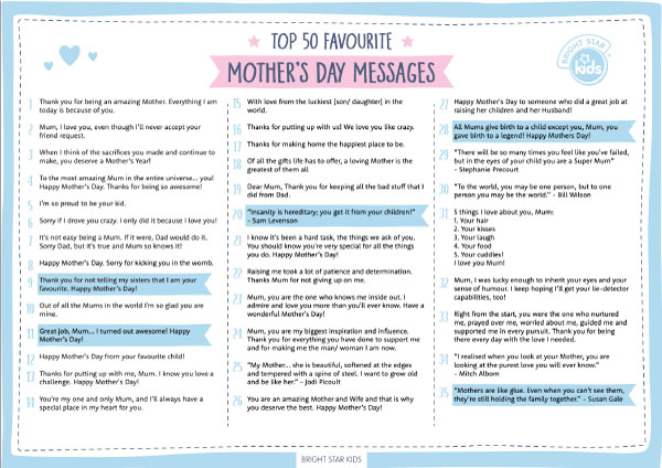 Mother's Day Messages -Top 50 - Bright Star Kids USA